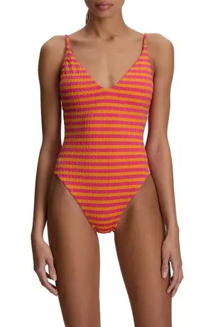 Polo Ralph Lauren Stripe Jacquard One-piece Swimsuit - Desert Pink Sail Ora