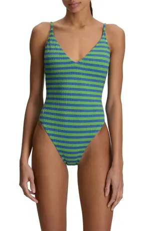 Polo Ralph Lauren Stripe Jacquard One-piece Swimsuit - Riviera Green Colby