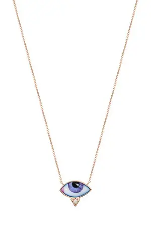 LITO FINE JEWELRY 14 Karat Rose Gold Diamond And Enamel Evil Eye Pendant Necklace - Light Purple