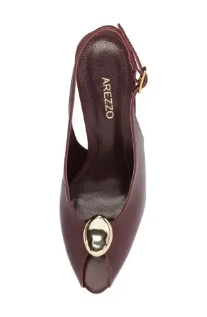 AREZZO Olivia Peep-toe Slingback Pumps - Dark Bordo