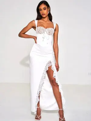 MISS CIRCLE NEW YORK Lace Satin Maxi Corset Dress