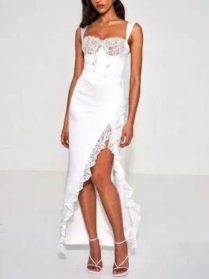 MISS CIRCLE NEW YORK Lace Satin Maxi Corset Dress