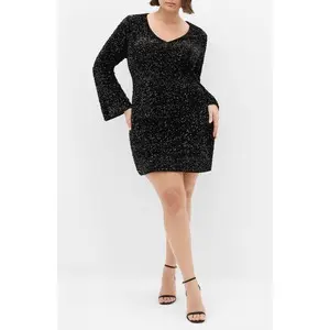 City Chic Paislee Sequin Long Sleeve Dress - Black