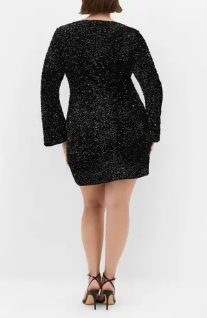 City Chic Paislee Sequin Long Sleeve Dress
