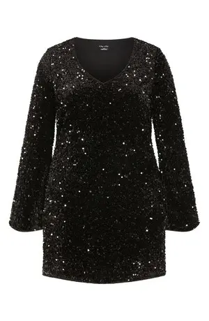City Chic Paislee Sequin Long Sleeve Dress