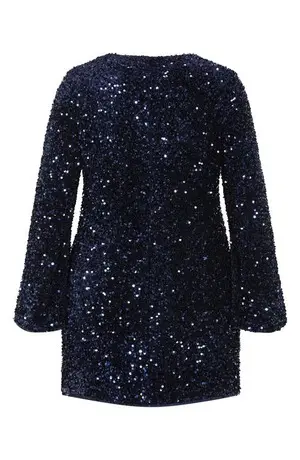 City Chic Paislee Sequin Long Sleeve Dress - Navy