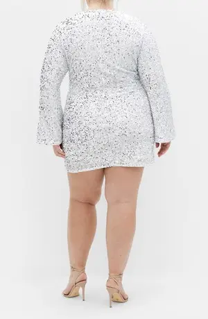 City Chic Paislee Sequin Long Sleeve Dress - Silver