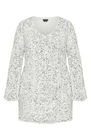 City Chic Paislee Sequin Long Sleeve Dress - Silver