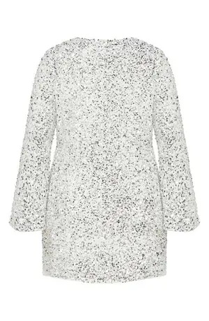 City Chic Paislee Sequin Long Sleeve Dress - Silver