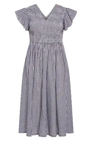 City Chic Laureli Gingham Flutter Sleeve Midi Dress