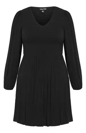 City Chic Balloon Sleeve Minidress - Black