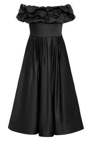 City Chic Off-the-shoulder Satin Midi Dress