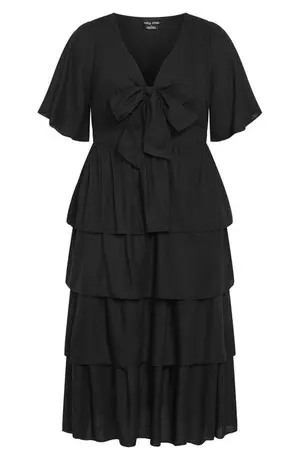 City Chic Maya Tie Front Tiered Midi Dress