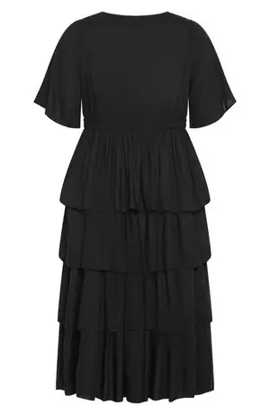 City Chic Maya Tie Front Tiered Midi Dress