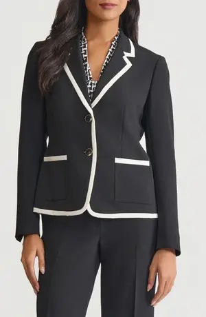 KASPER Contrast Trim Single Breasted Blazer