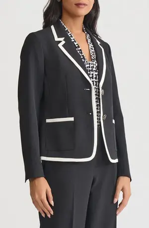 KASPER Contrast Trim Single Breasted Blazer