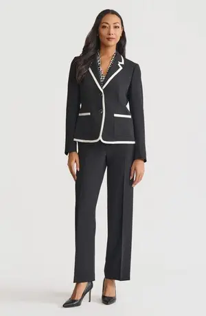 KASPER Contrast Trim Single Breasted Blazer