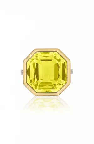 Goshwara Octagon Cut Stone & Pavé Diamond Ring Lime