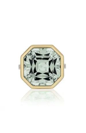 Goshwara Octagon Cut Stone & Pavé Diamond Ring - Translucent Green