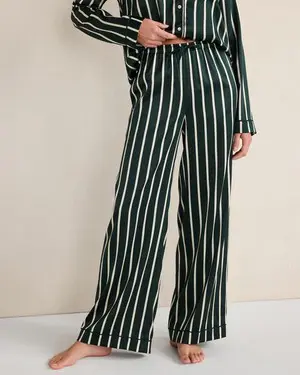 HAVEN WELL WITHIN Washable Silk Pinstripe Pajama Pants - Hunter Multi Pinstripe