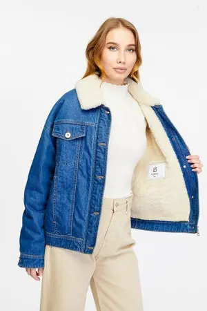 FURNIQ UK Shearling Lined Denim Jacket
