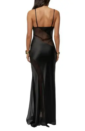 JLUXLABEL Lust Mesh & Satin Maxi Dress