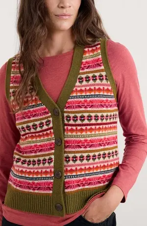 SEASALT CORNWALL Percella Cove Fair Isle Merino Wool-blend Vest - Knit Scillia Aran Multi