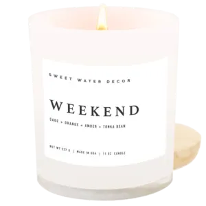 SWEET WATER DECOR 11oz White Jar Candlewoods & Earthy Scents - Weekend