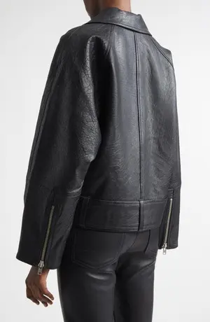 STAND STUDIO Romy Belted Leather Biker Jacket - Black