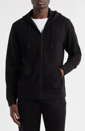 Zella Waffle Knit Zip-up Hoodie - Black Caviar