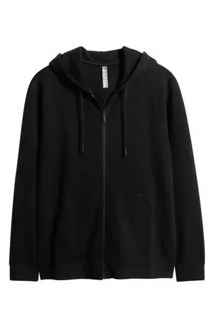 Zella Waffle Knit Zip-up Hoodie - Black Caviar