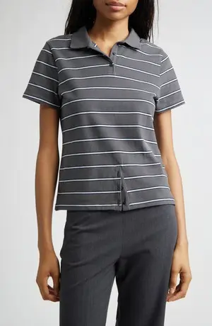 Paloma Wool Julieta Stripe Cotton Piqué Polo - Grey