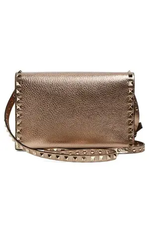 Valentino Garavani Small Rockstud Grained Metallic Leather Shoulder Bag