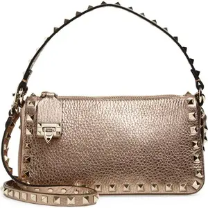 Valentino Garavani Small Rockstud Grained Metallic Leather Shoulder Bag