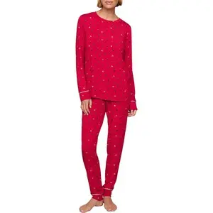 Eberjey Gisele Print Stretch Modal Long Pajamas Nutcracker Holly Red