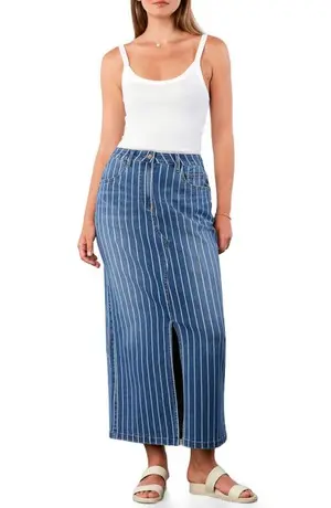 WASH LAB DENIM Julia Stripe Denim Maxi Skirt - Blue Denim Stripe