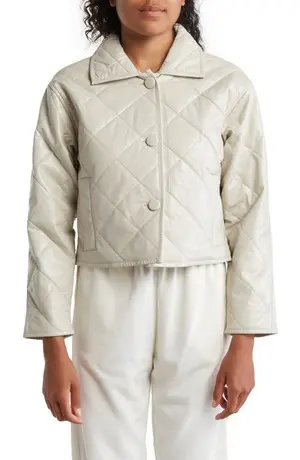 NOIZE Cropped Quilted Faux Leather Jacket