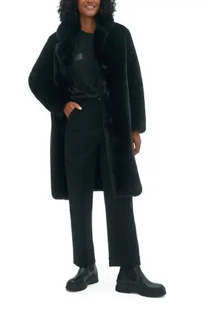 NOIZE Savannah Faux Fur Longline Coat - Black