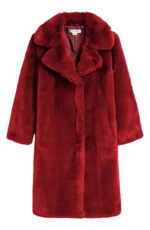 NOIZE Savannah Faux Fur Longline Coat - Red