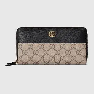 Gucci Bi-color Gg Marmont Zip Around Wallet Leather - Black