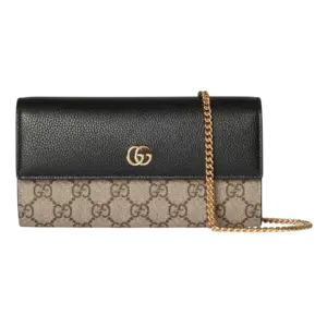 Gucci Bi-color Gg Marmont Wallet On Chain Leather - Black