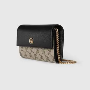 Gucci Bi-color Gg Marmont Wallet On Chain Leather - Black