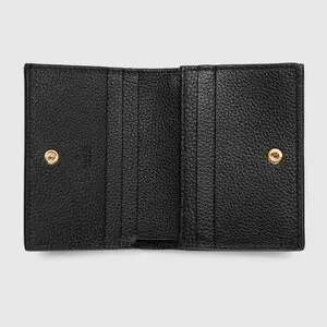 Gucci Bi-color Gg Marmont Card Case Wallet Leather - Black