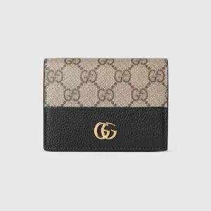 Gucci Bi-color Gg Marmont Card Case Wallet, Black, Leather Black