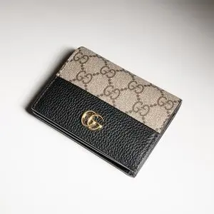 Gucci Bi-color Gg Marmont Card Case Wallet Leather - Black