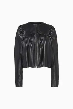 Ulla Johnson Leather Zip Up Jacket With Puffed Sleeves