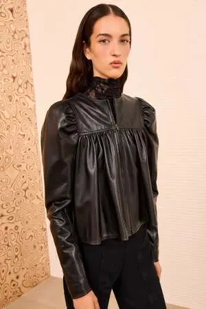 Ulla Johnson Leather Zip Up Jacket With Puffed Sleeves