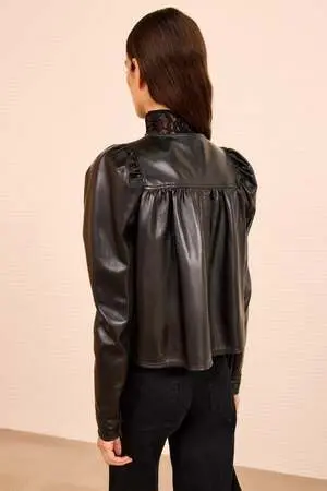 Ulla Johnson Leather Zip Up Jacket With Puffed Sleeves