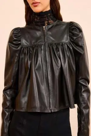 Ulla Johnson Leather Zip Up Jacket With Puffed Sleeves