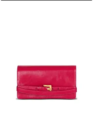 Balmain Shuffle Calfskin Wallet With Chain - Pink